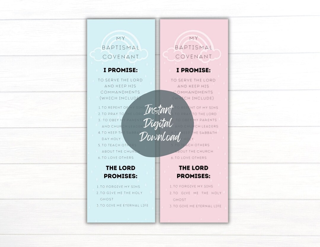 Pink & Blue LDS Baptismal Covenant Bookmark digital Download Lds ...