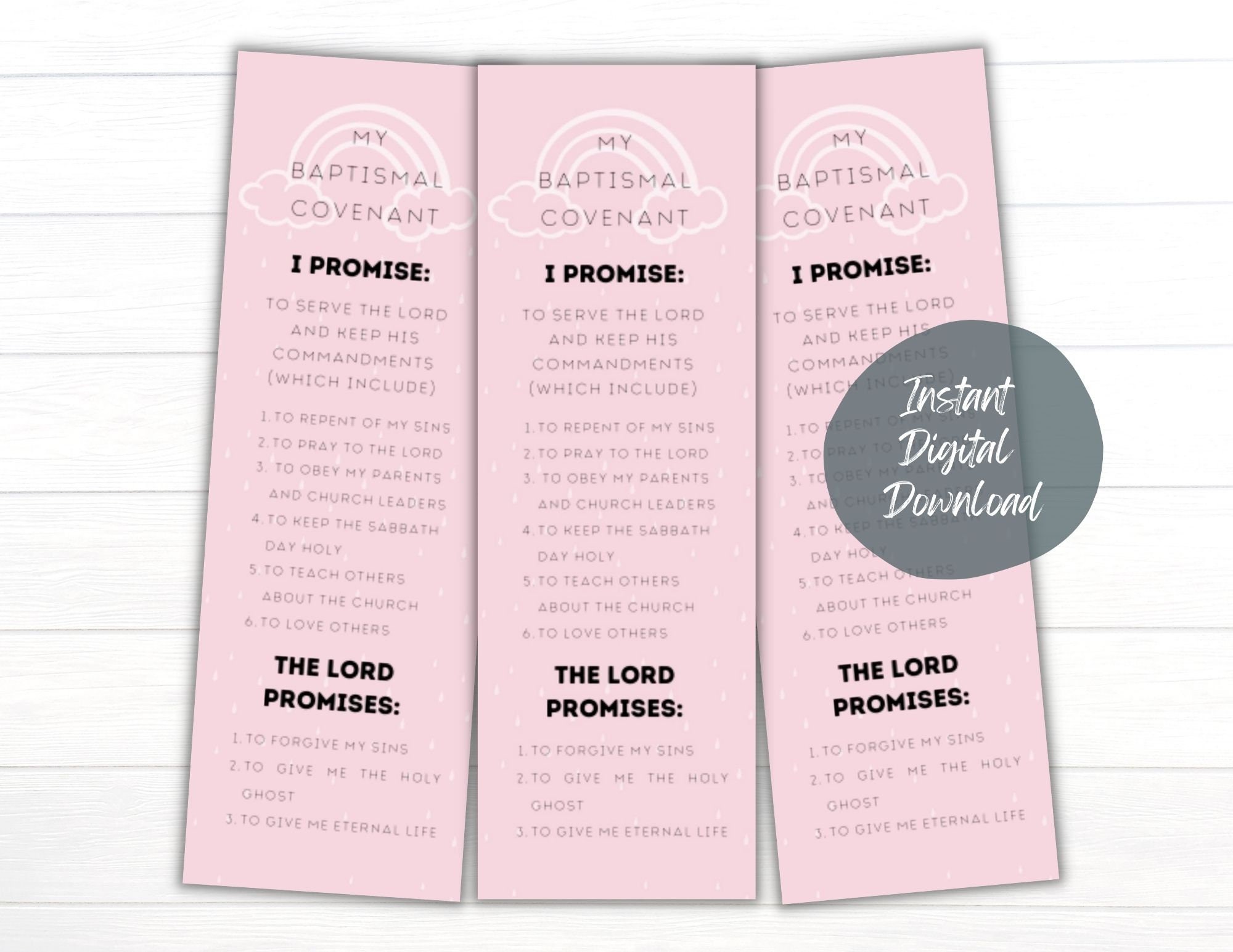 Pink & Blue LDS Baptismal Covenant Bookmark digital Download Lds ...