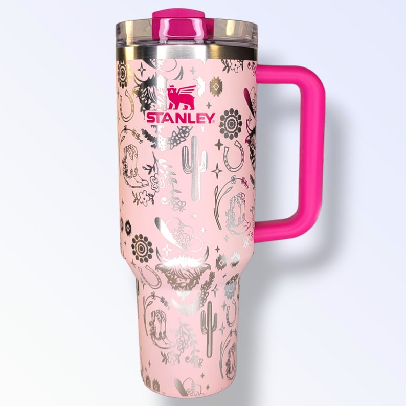Pink Stanley Cowgirl Engraved Tumbler Etched Cowgirl Stanley - Etsy