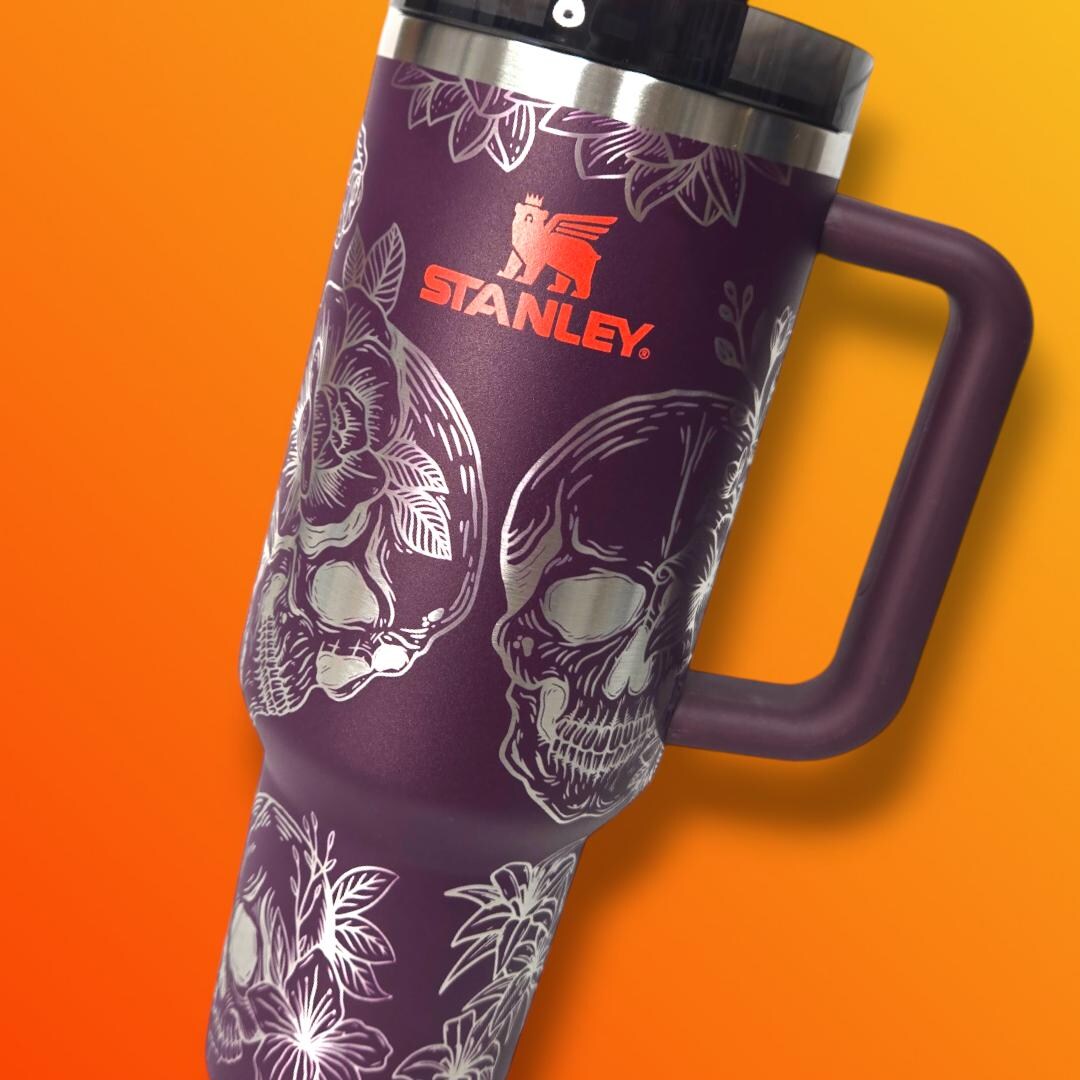 Skull Stanley Tumbler Dark Purple Engraved Stanley Skull Flowertumbler ...