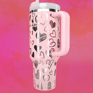 Stanley Hearts Pink Bloom Etched Heart Engraved Light Pink Stanley ...