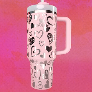 Stanley Hearts Pink Bloom Etched Heart Engraved Light Pink Stanley ...