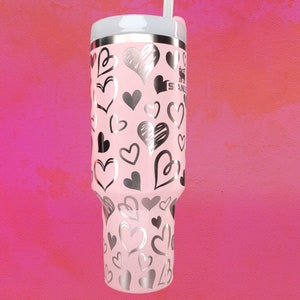 Stanley Hearts Pink Bloom Etched Heart Engraved Light Pink Stanley ...