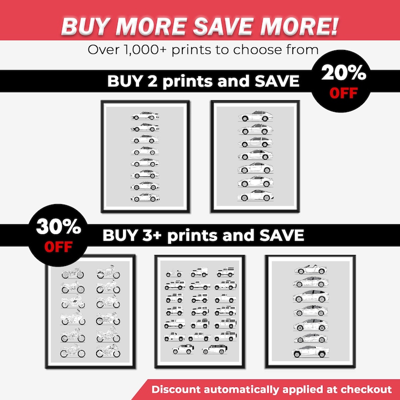 Lamborghini Countach (1978-1988) (front and Rear) Inspired Car Poster Print Wall Art Decor DX1 ...