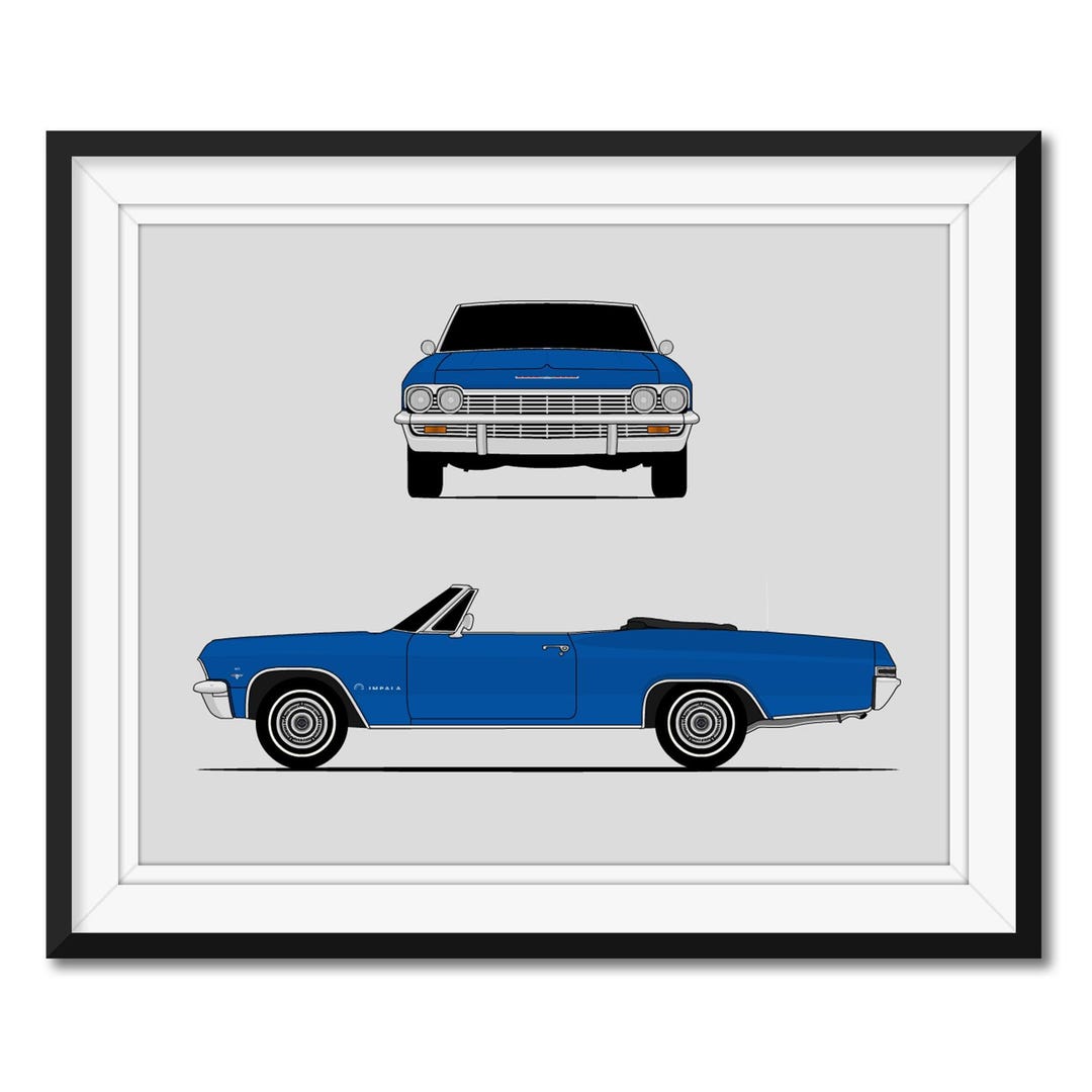 Chevy Impala Convertible (1965) (front and Side) Inspired Poster Print ...