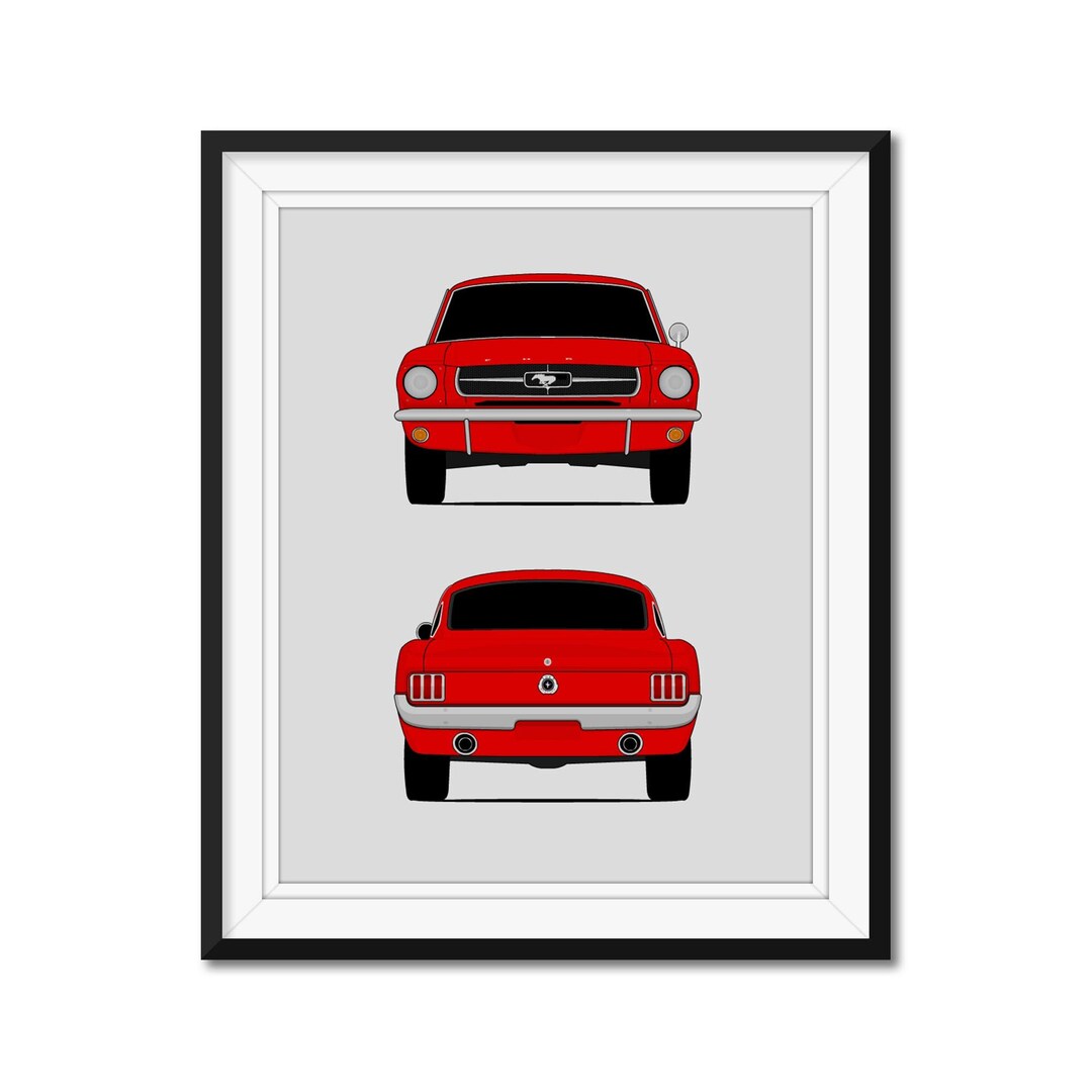 Ford Mustang GT (1964-1966) (front and Rear) Inspired Car Poster Print ...