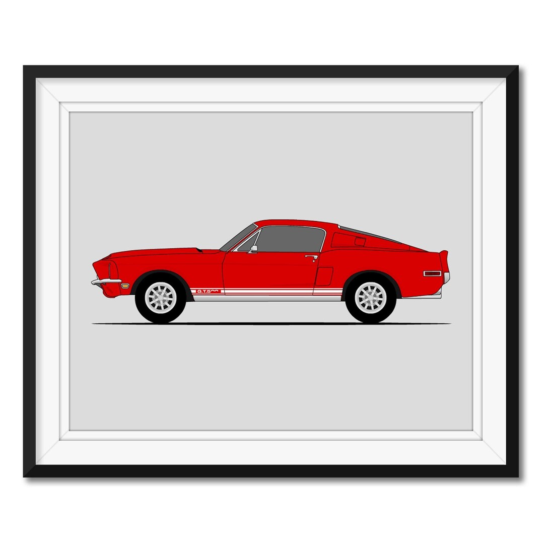 Shelby GT500KR 1968 (side Profile) Inspired Car Poster Print Wall Art ...