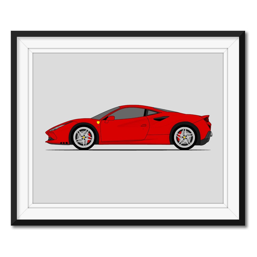 Ferrari F8 (2019-present) (side Profile) Inspired Poster Print Wall Art ...