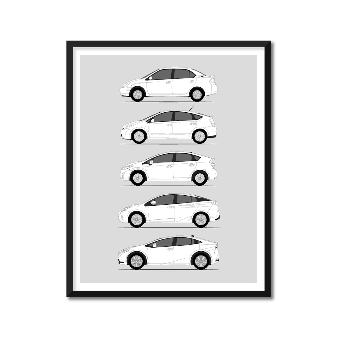 Toyota Prius Inspired Car Poster side Profile Print Wall Art Decor of ...