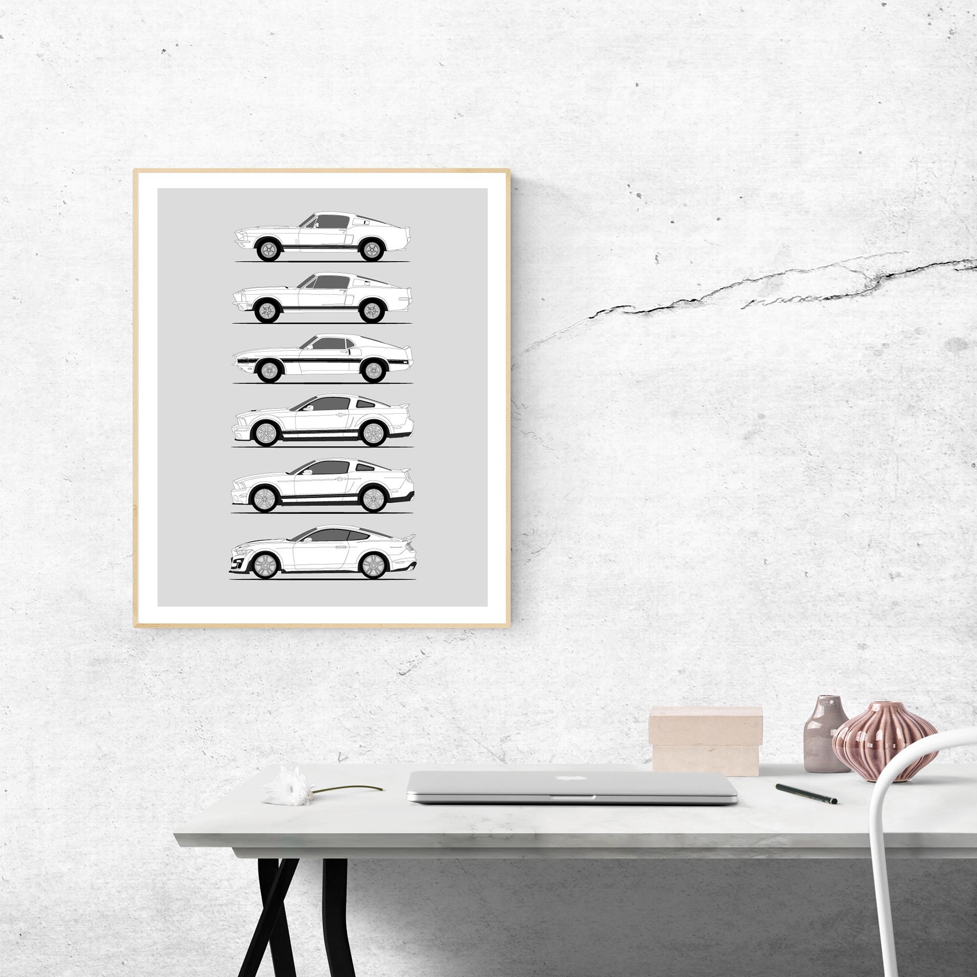 Shelby GT500 Inspired Car Poster (side Profile) Print Wall Art Decor of ...