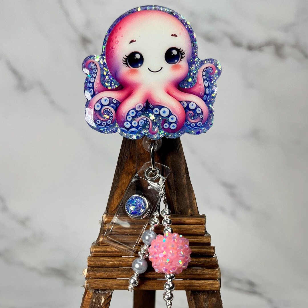Octopus Ocean Sea Creature Badge Reels,rn ID Holder, Retractable Badge ...