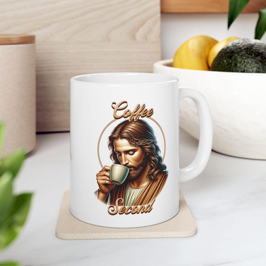 Religious Ceramic Mug, Jesus Drinking Coffee, Christian Tea Cup ...