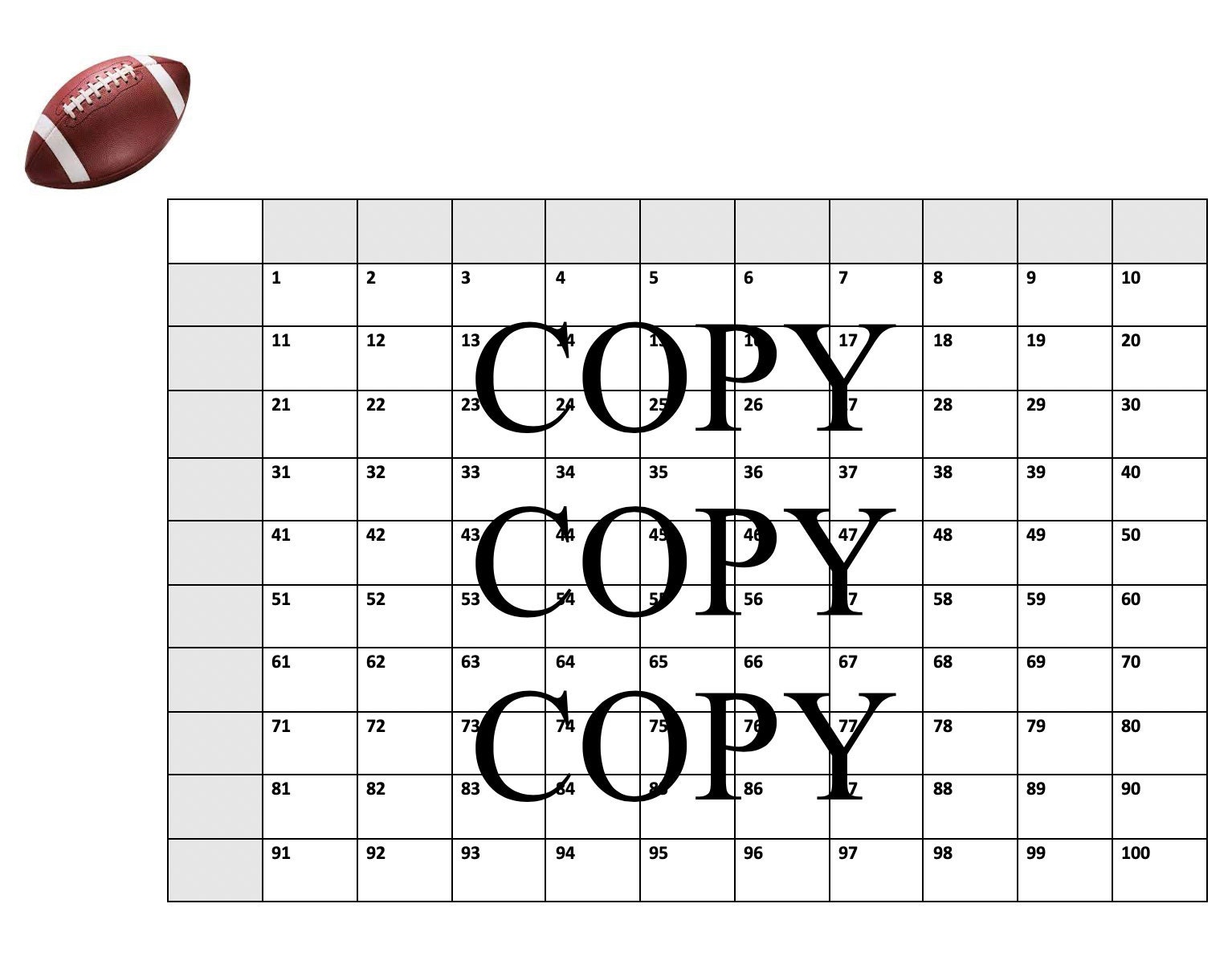 Printable Super Bowl Squares Classic 100 Numbers, Squares Game Instant ...