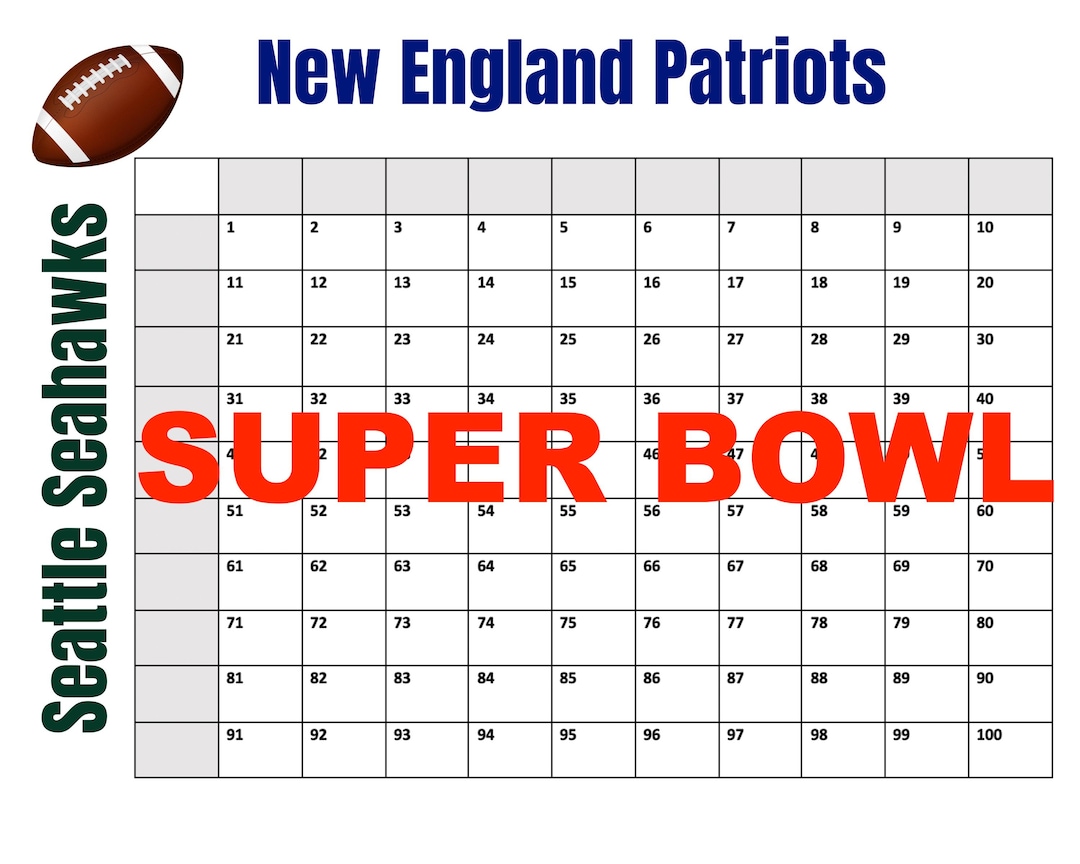 Super Bowl Squares Grid, Football Party Game (PDF & JPG Format) - Etsy