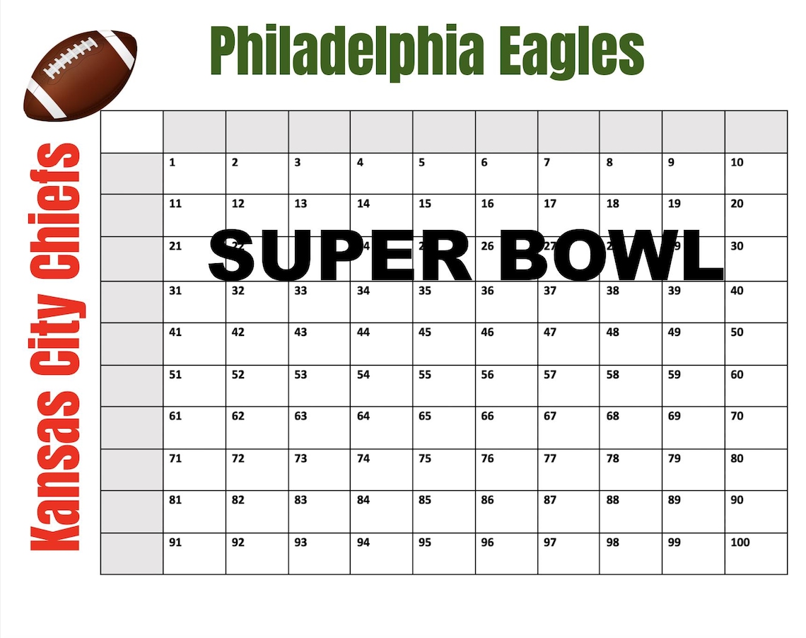 Printable Super Bowl Squares Classic 100 Numbers, Squares Game Instant ...