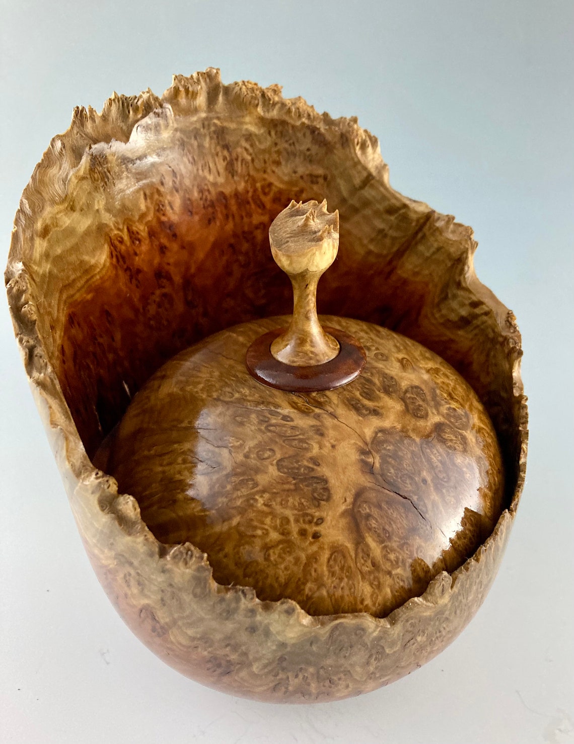 Turned Australian Red & Brown Mallee Burl Lidded Bowl - Etsy