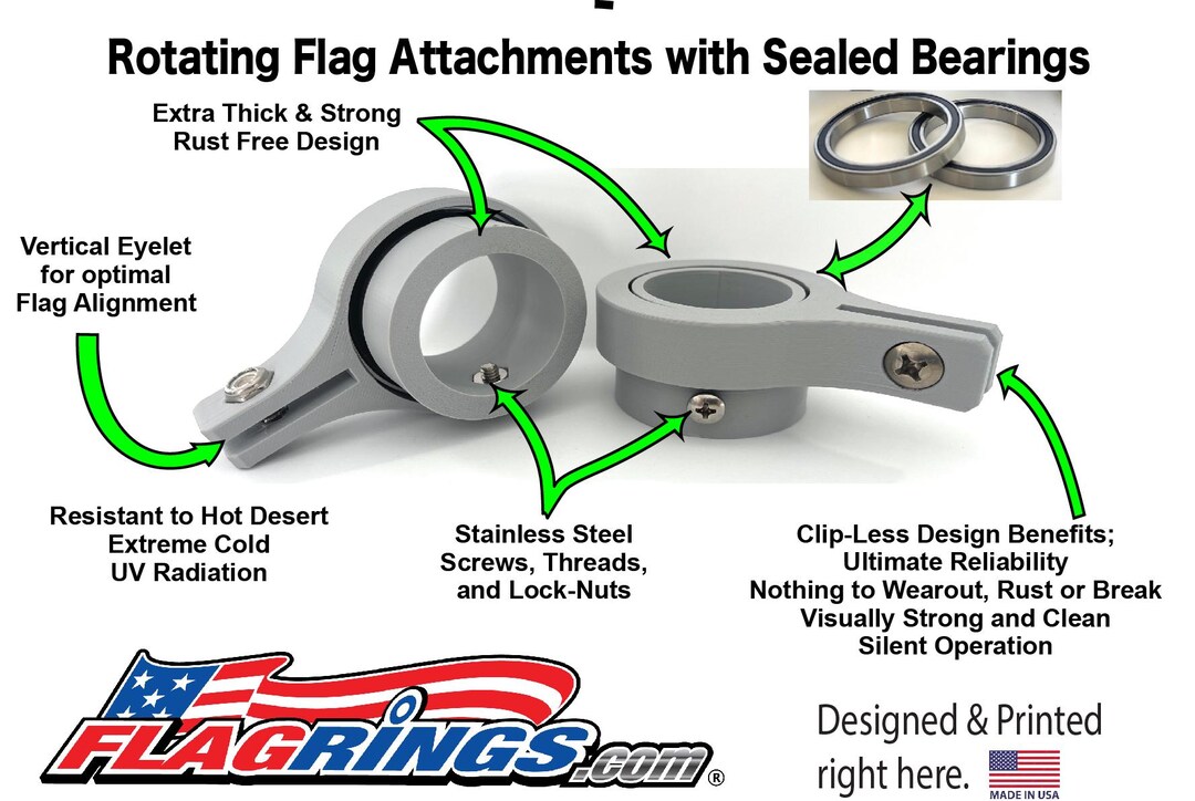 1"- 2" Direct Mount Flag Pole Swivel Rings | Industrial Grade Anti-wrap ...