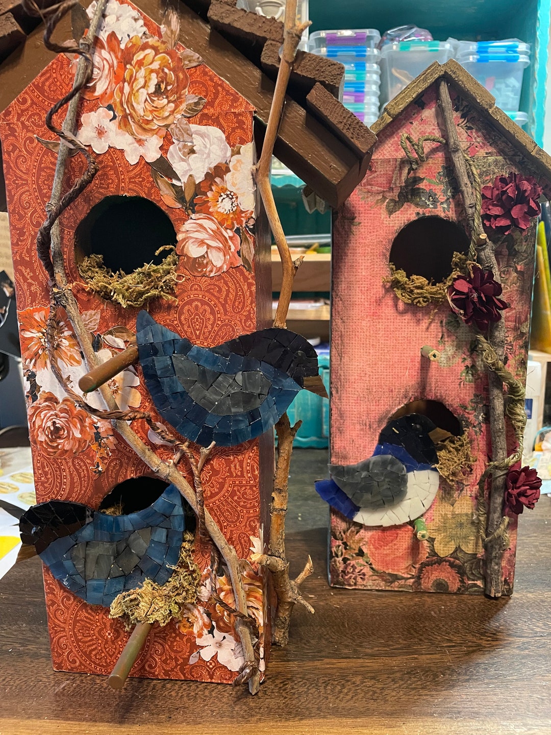 Stained Glass Birdhouse, Stained Glass Art, Birdhouse, Handmade, One of ...