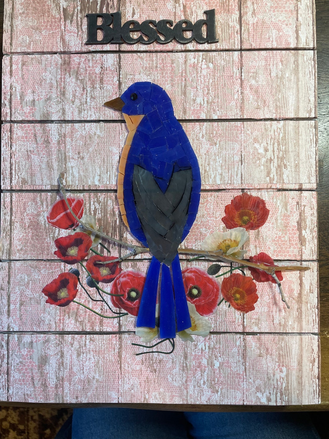 Stained Glass Blessed Bird, Stained Glass Bluebird, Handmade, Blessed ...