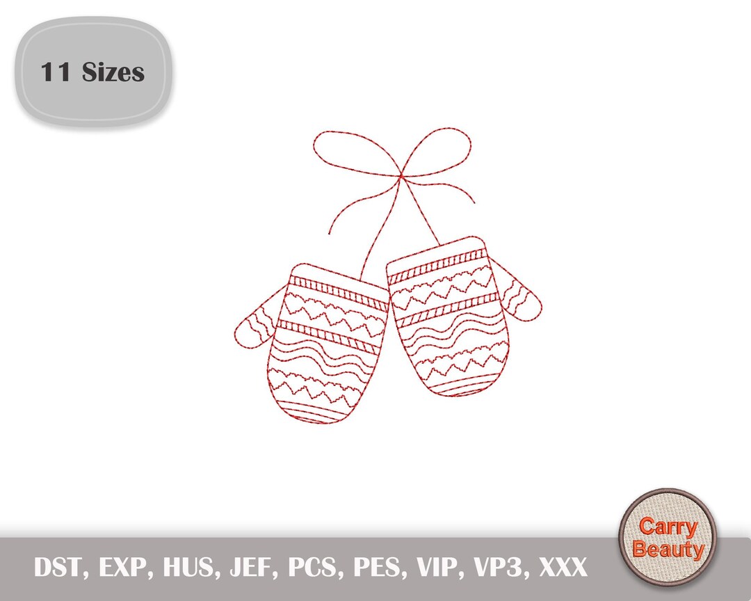 Winter Mitten Embroidery, Holiday Embroidery, Lineart Christmas, Modern ...