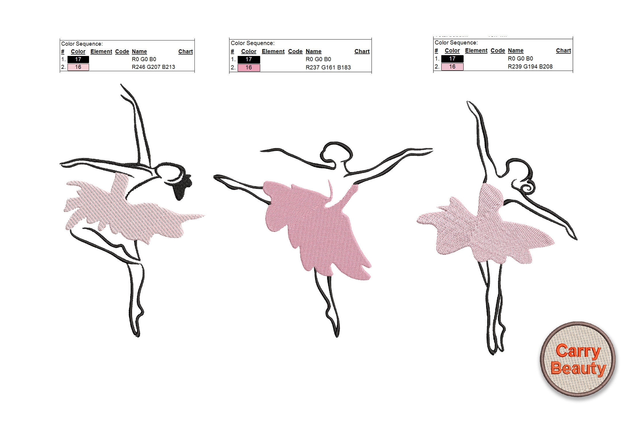 3 Dancing Embroidery Girl Embroidery Ballerina Embroidery - Etsy