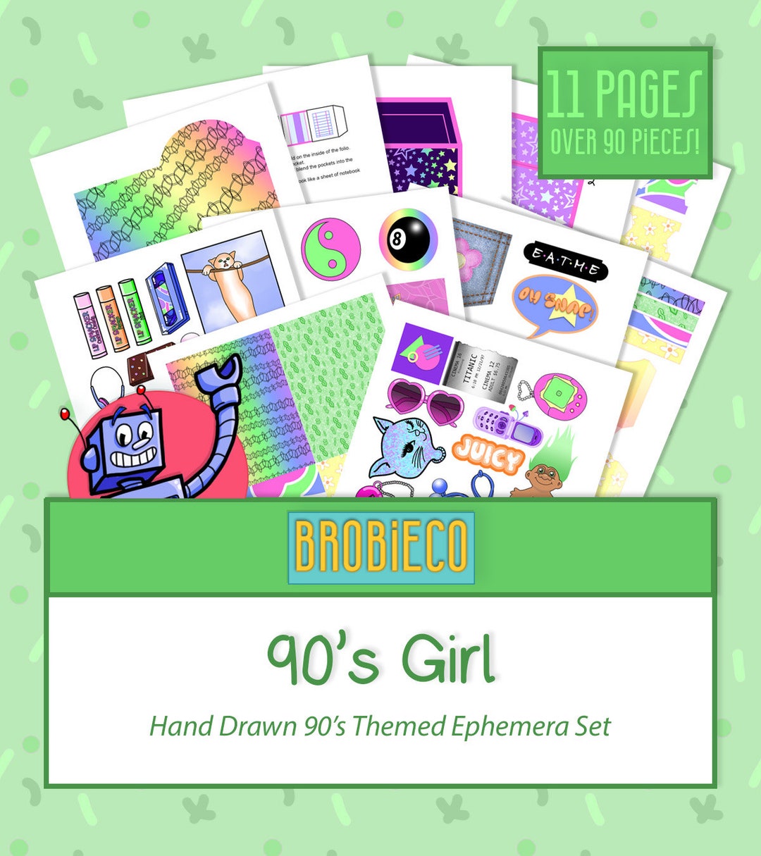 90's Girl Printable Ephemera Set for Collage, Scrapbook, Junk Journal ...