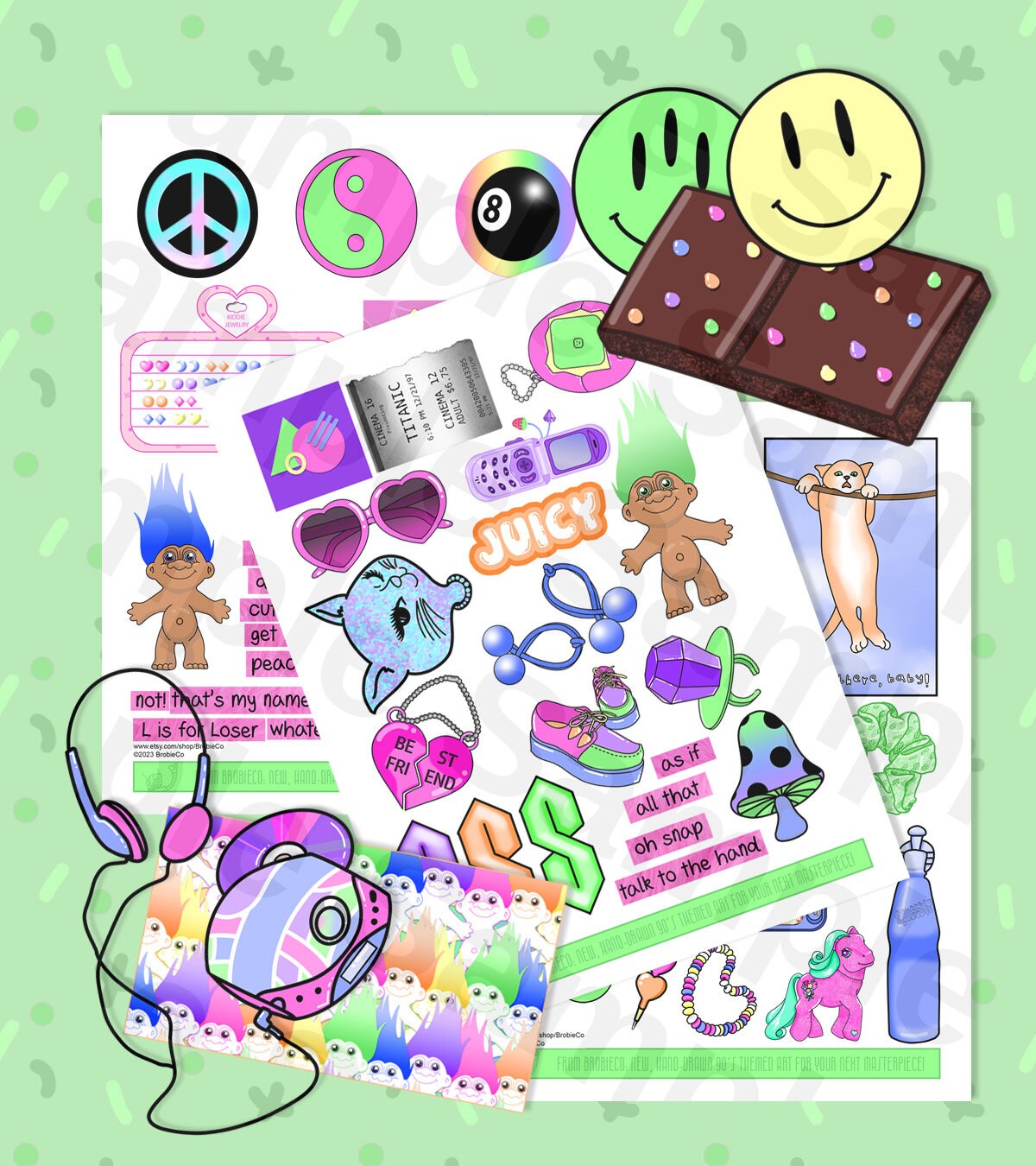 90's Girl Printable Ephemera Set for Collage, Scrapbook, Junk Journal ...