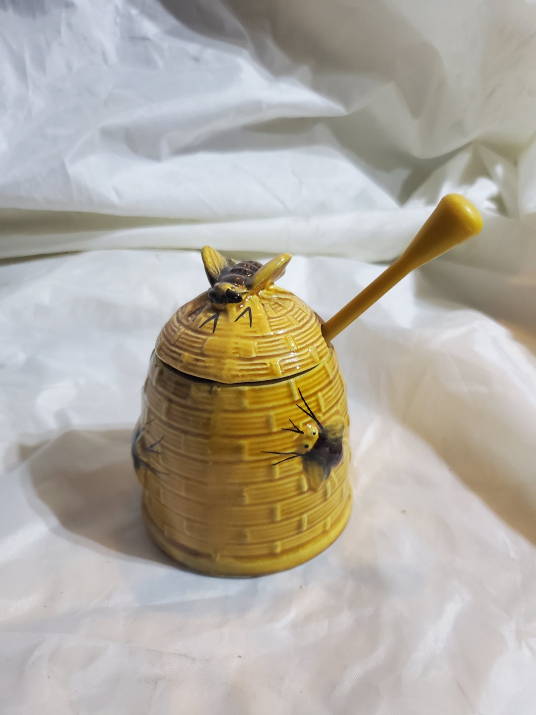 Vintage Beehive Honey Jar With Bee on Lid and Honey Stick - Etsy