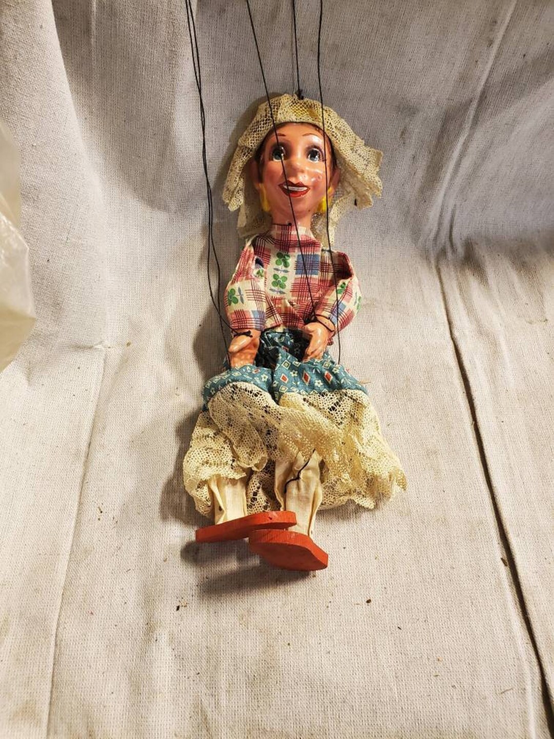 Vintage Handmade String Marionette Puppet Doll Wood Plaster Paper Mache ...