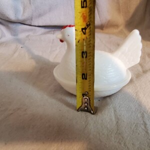 Vintage Mid Century Selenium Milk Glass Red Comb Chicken Covered Dish ...