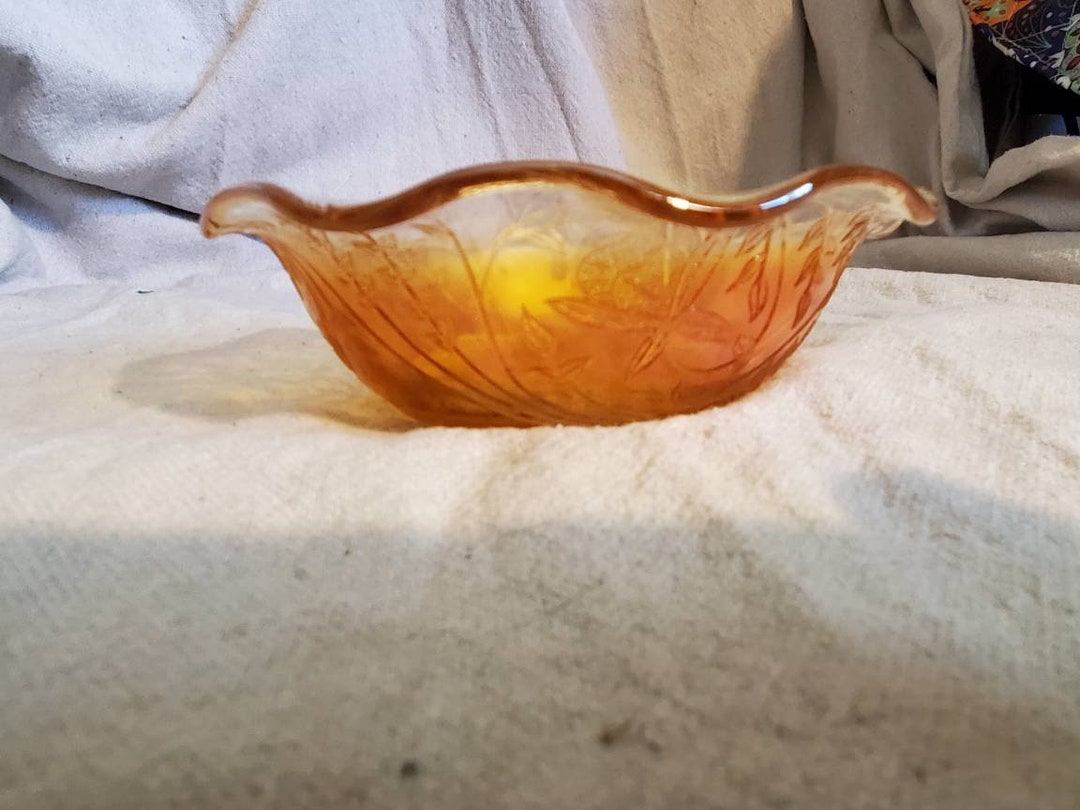 Vintage 1930s Carnival Orange Lusterware Dessert Fruit Cup Round Dish ...