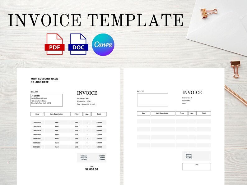 Editable Printable Invoice Template | Customizable Sales Receipt ...