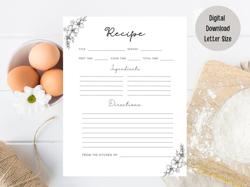 Printable Recipe Card Template - Instant Download Cooking Card ...