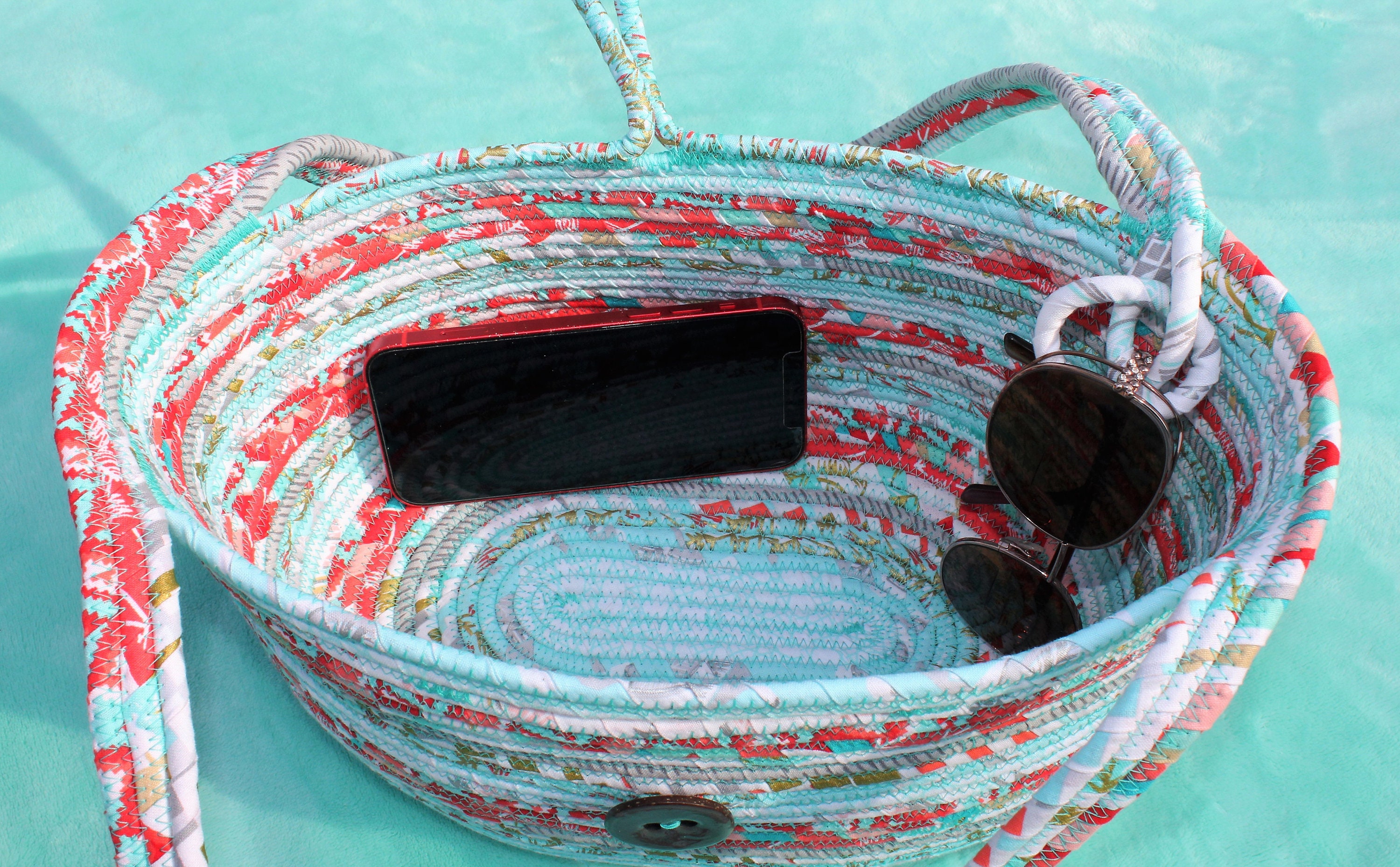 Teal and Peach Rope Bag With Straps - Etsy