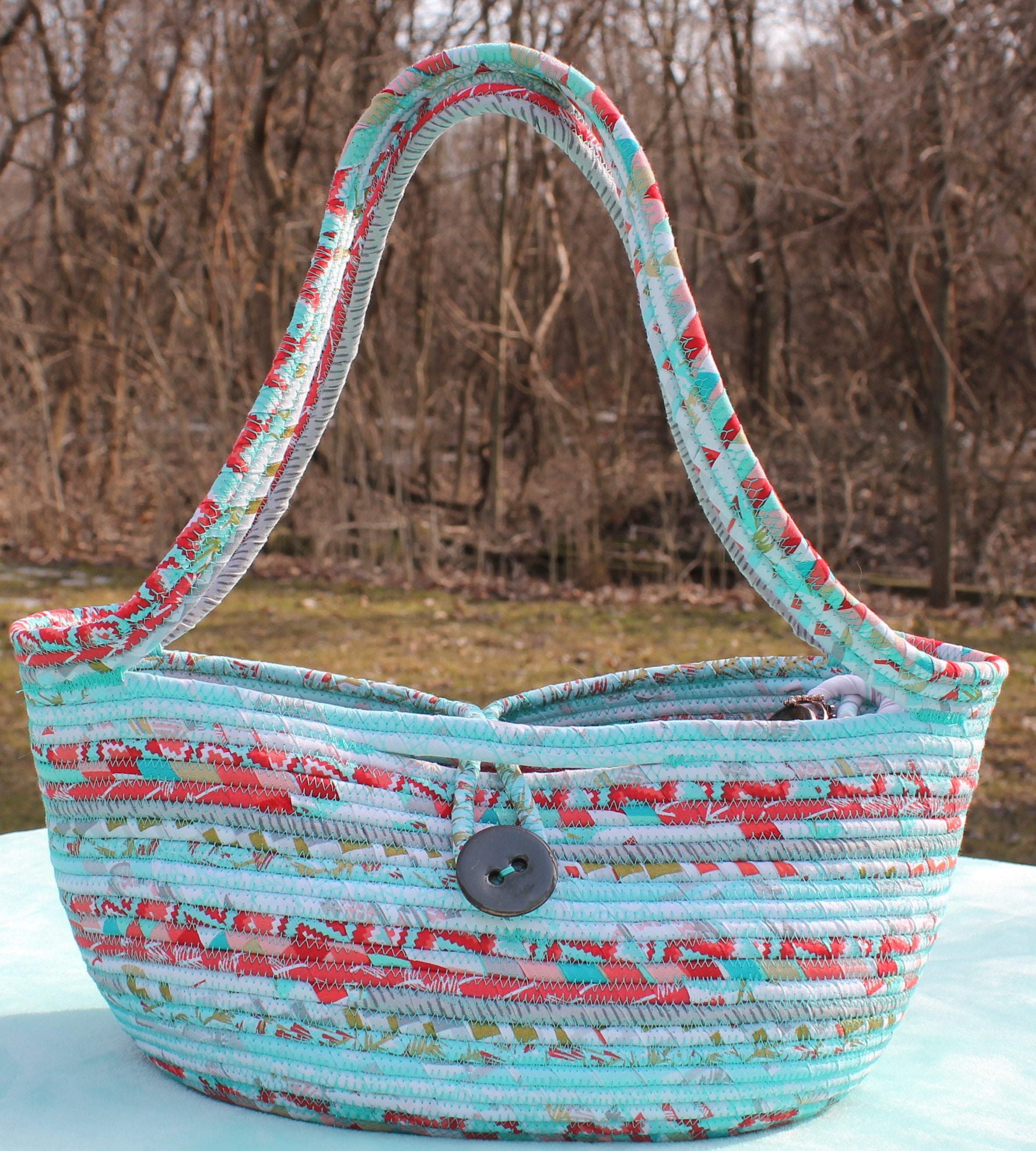 Teal and Peach Rope Bag With Straps - Etsy