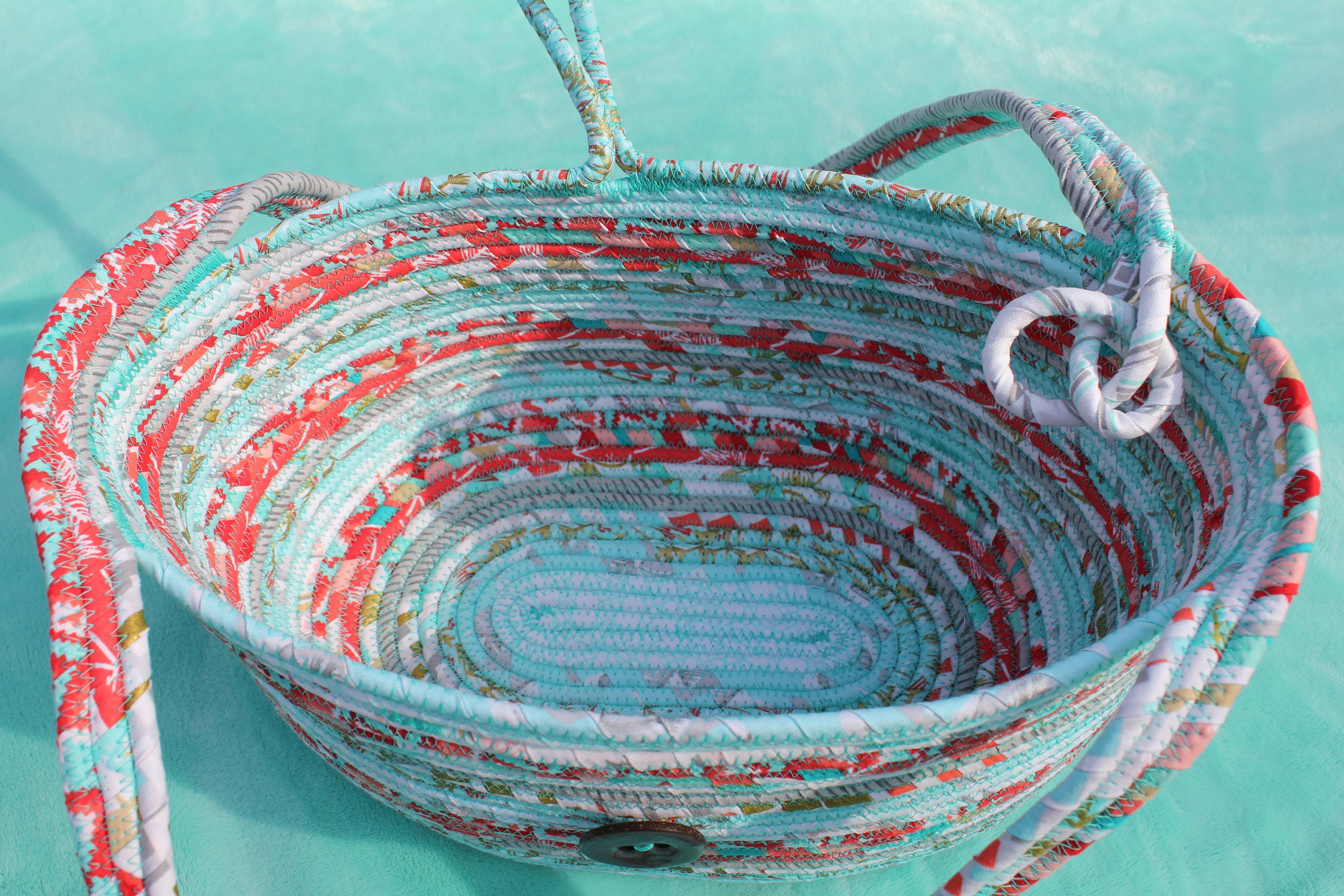 Teal and Peach Rope Bag With Straps - Etsy