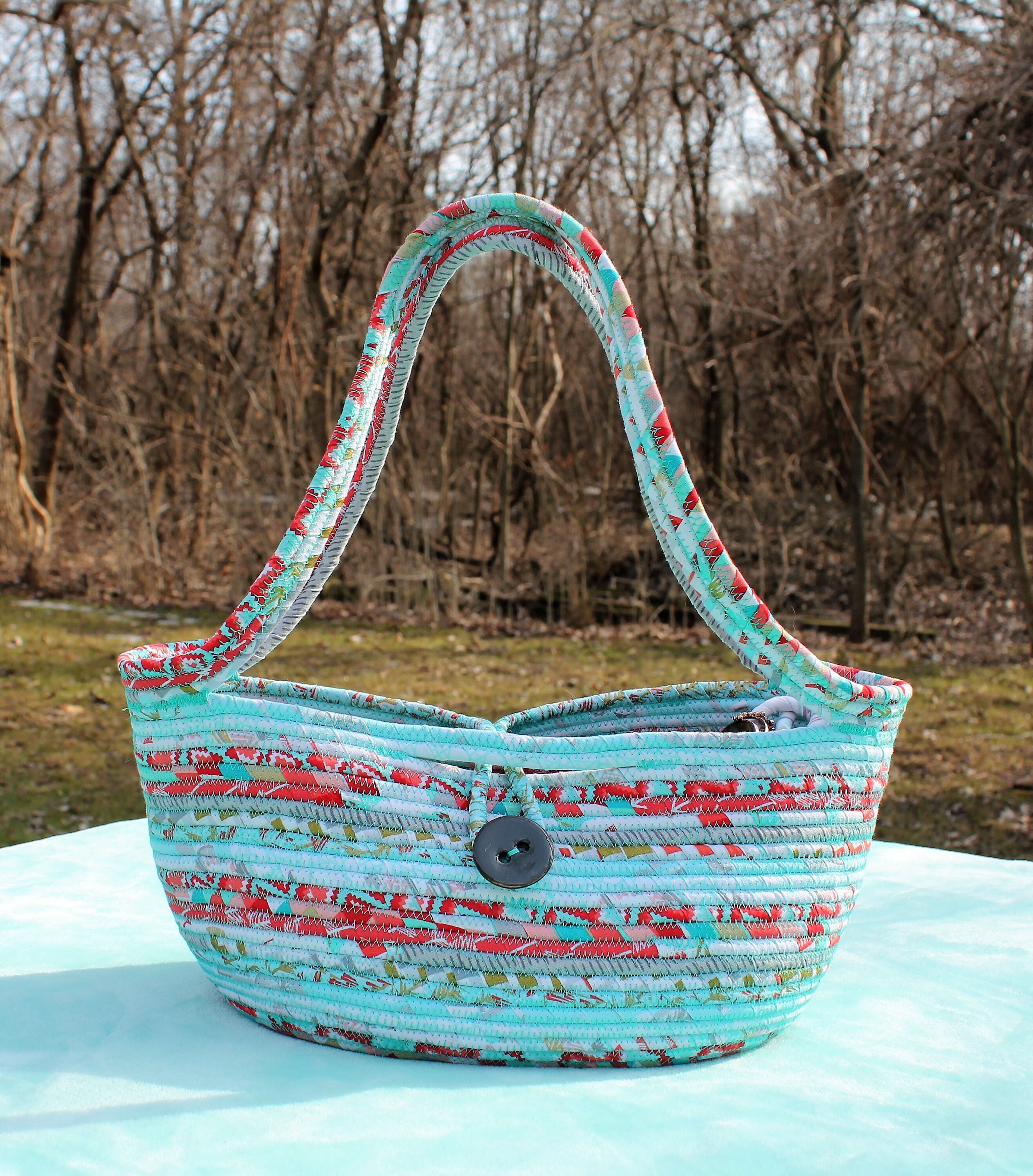 Teal and Peach Rope Bag With Straps - Etsy