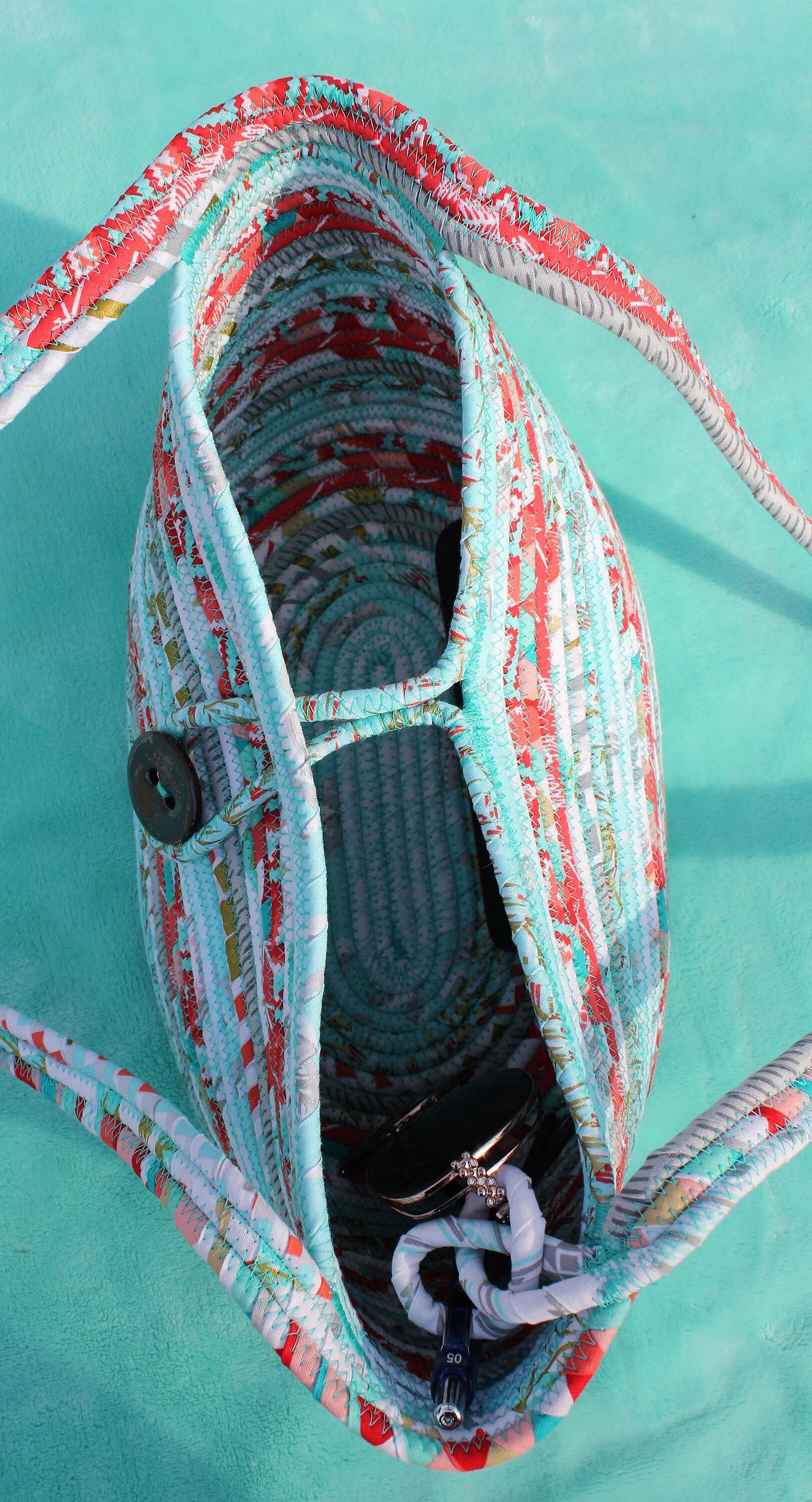 Teal and Peach Rope Bag With Straps - Etsy