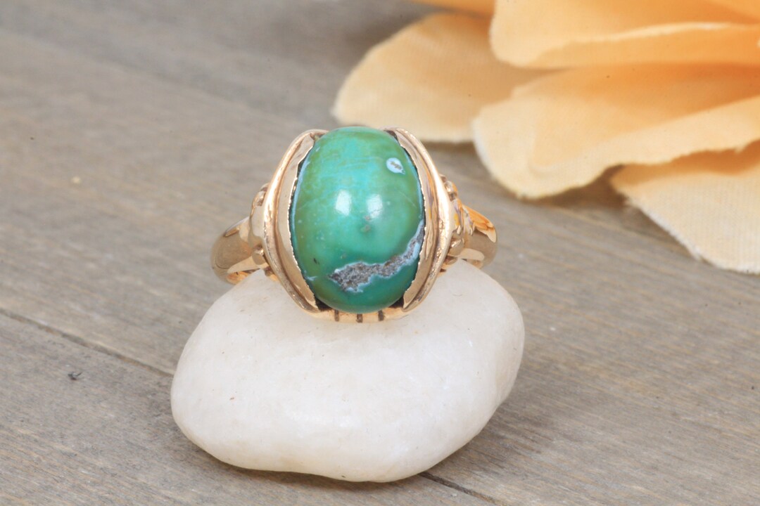 10k Gold Green / Blue Turquoise Stone Ring Size 6 1/4 - Etsy
