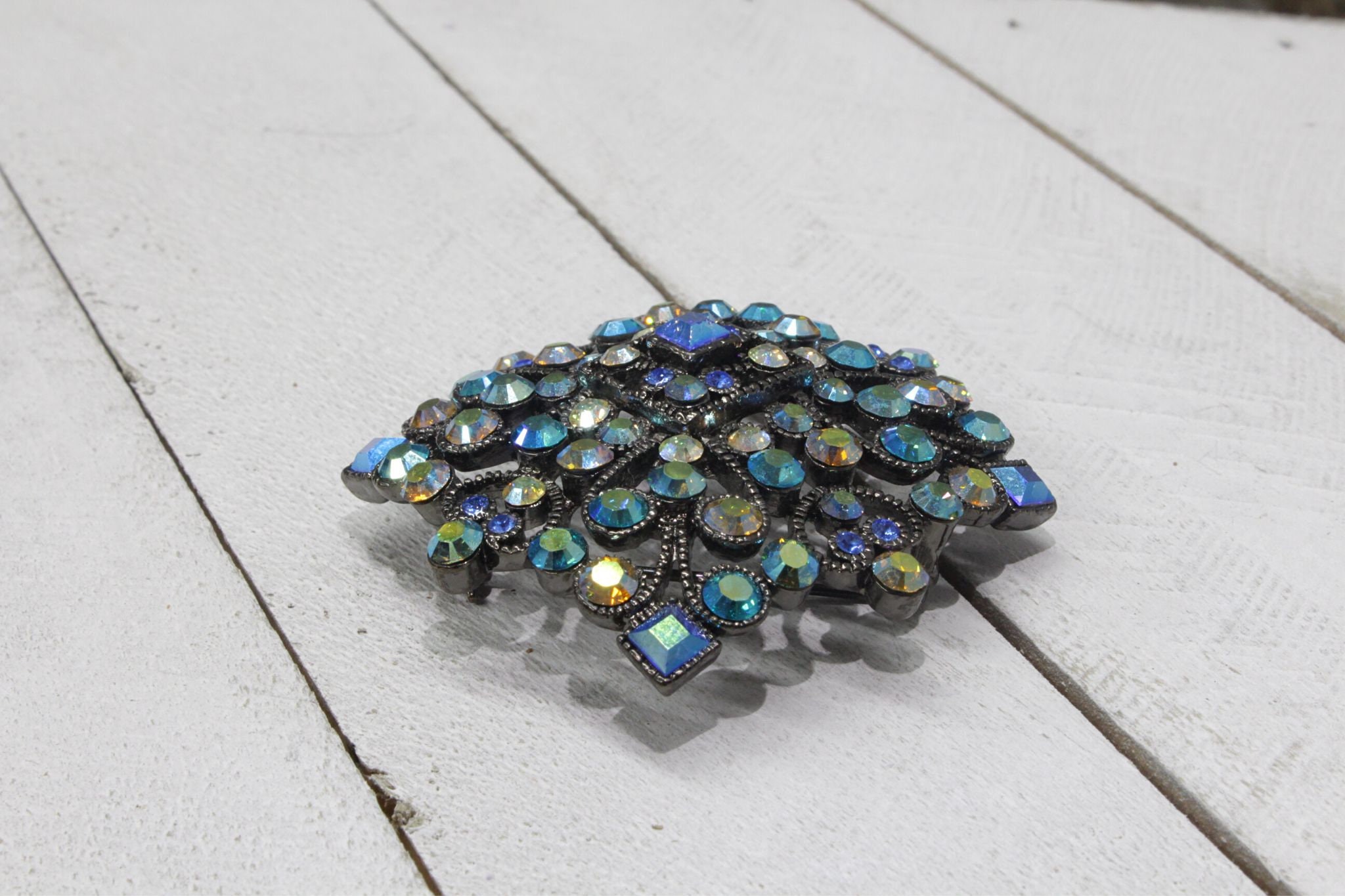 Vintage Joan Rivers Blue & Aurora Borealis Rhinestone Antiqued - Etsy