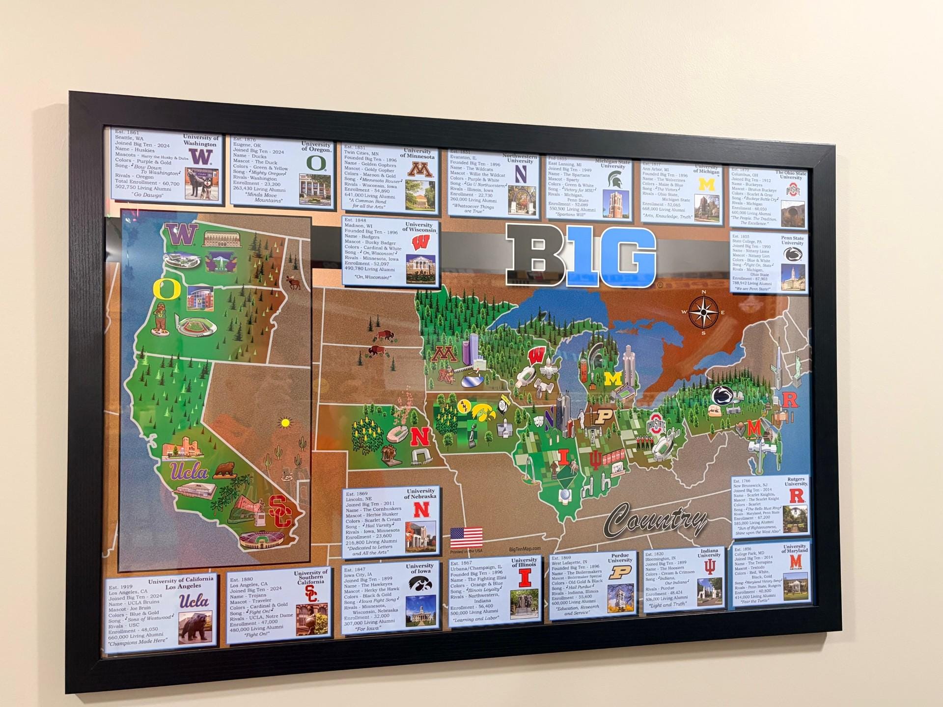 NEW Officially Licensed Big Ten Conference Map/poster (XL Size = 24" X ...
