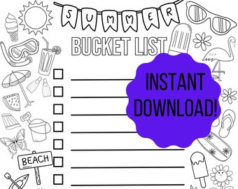 Kids Summer Bucket List Coloring Page - Etsy