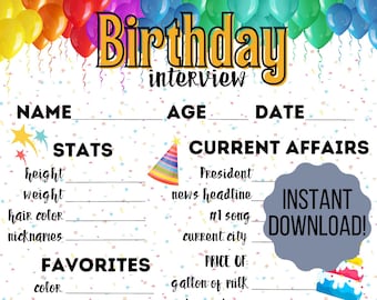 Birthday Interview Printable Birthday Interview Birthday Keepsake ...