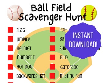 Baseball Scavenger Hunt Printable Kids Party Game Instant Download ...