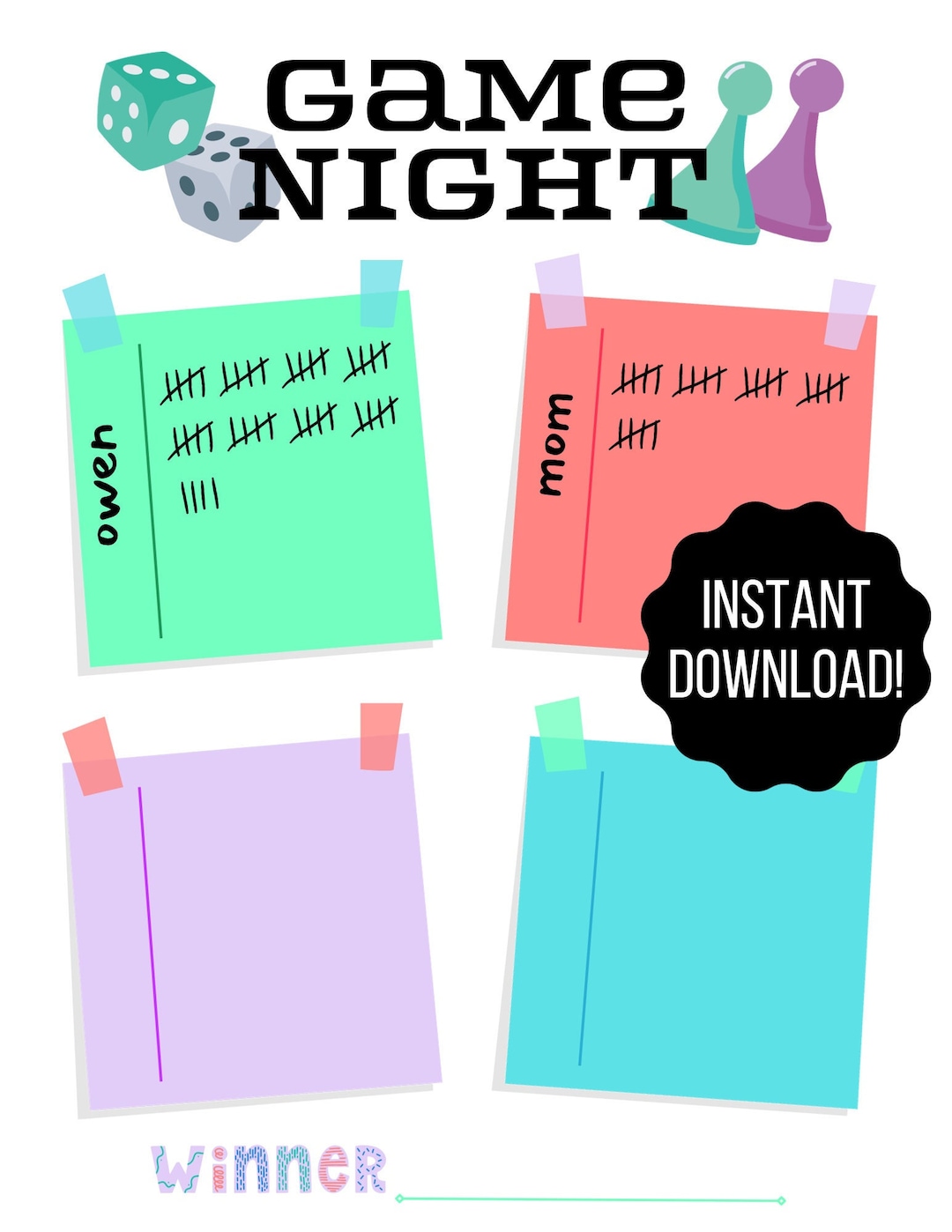 Game Night Scorekeeper | Score Page | Game Score - Etsy