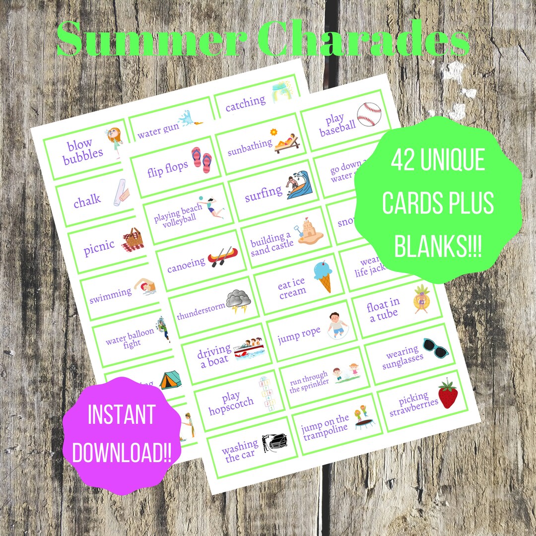 Summer Charades Printable - Etsy
