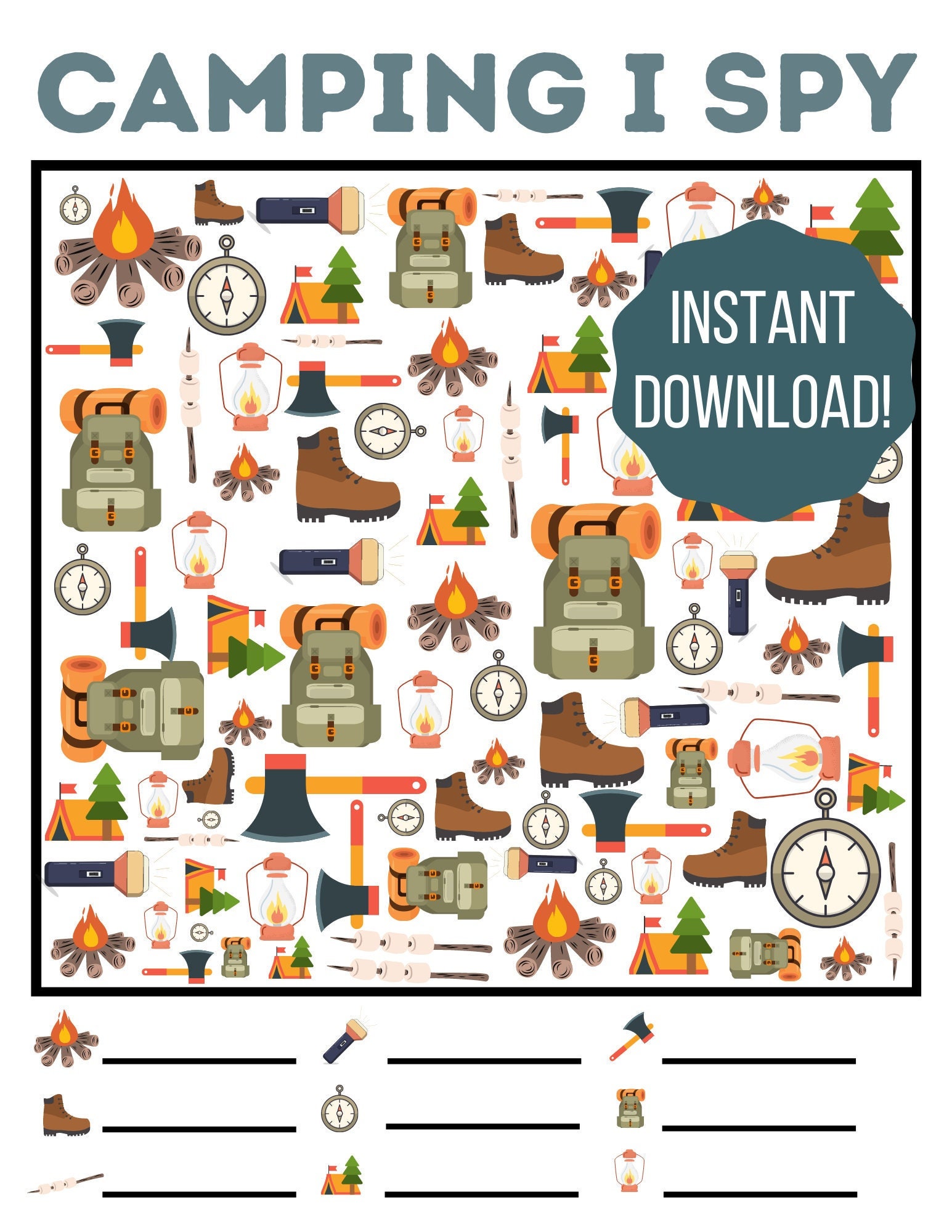Camping I Spy Printable Game - Etsy