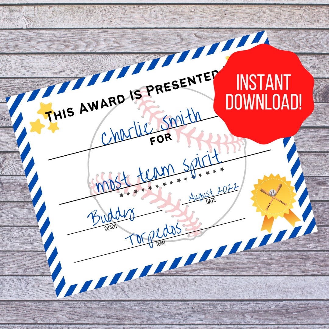 Baseball Certificate / Baseball End of Season / Baseball Team / Coach ...