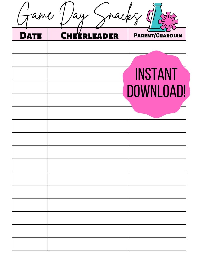 Cheerleader Snack Sign Ups / Cheer Snack Sign up / Cheer Coach ...
