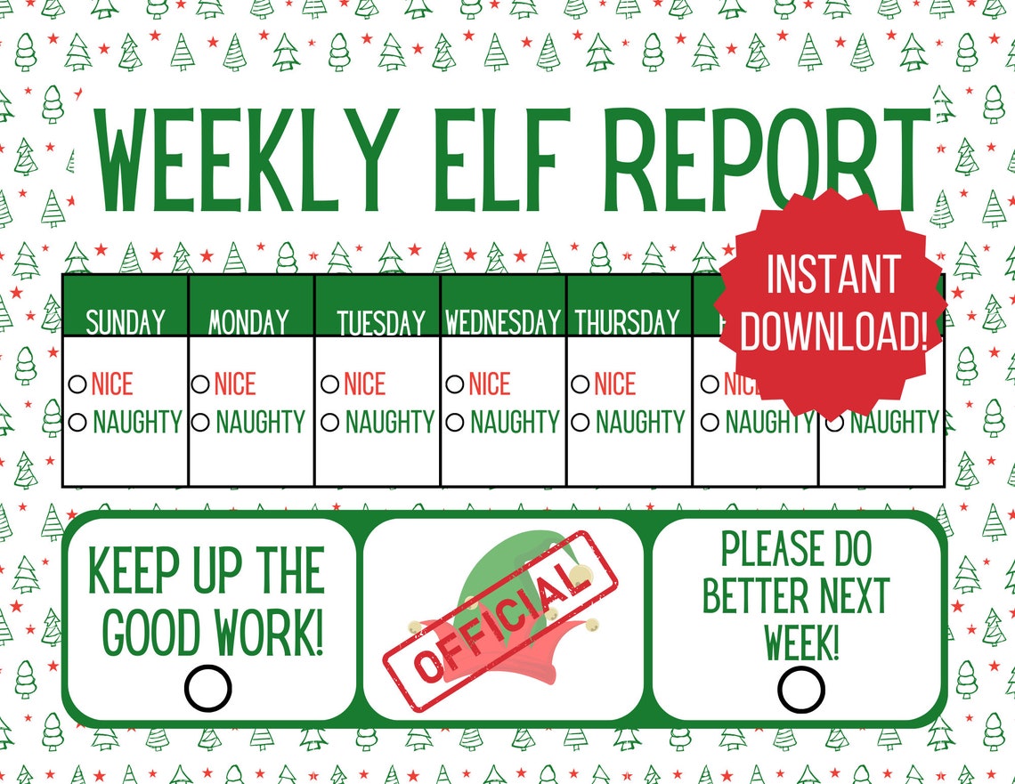 Elf Weekly Behavior Report / Elf Report / Elf Chart - Etsy